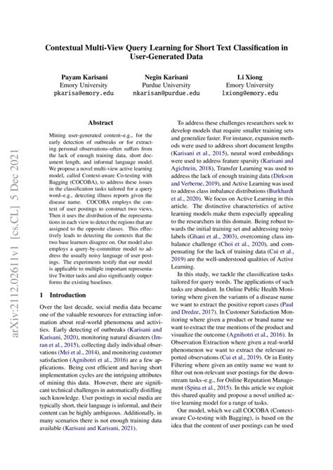 Contextual Multi View Query Learning For Short Text Classification In User Generated Data Deepai