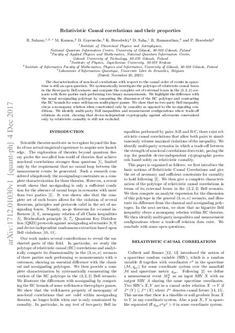 Pdf Relativistic Causal Correlations And Their Properties
