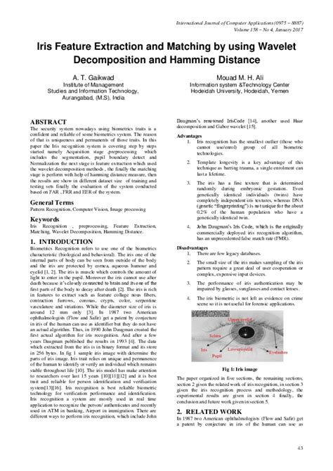 Pdf Iris Feature Extraction And Matching By Using Wavelet
