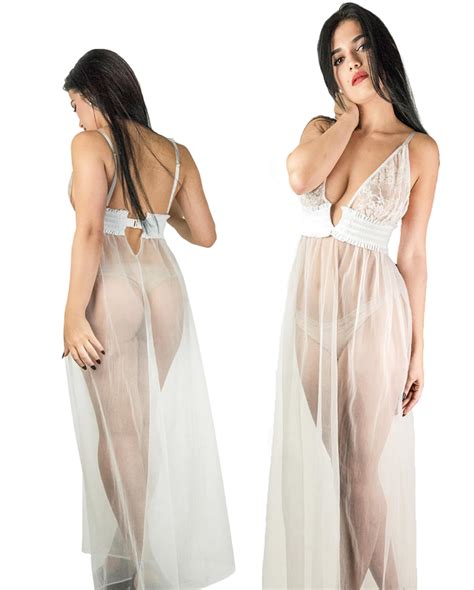 White Long Dress Sheer Loungewear Dress Lace Nighties Etsy