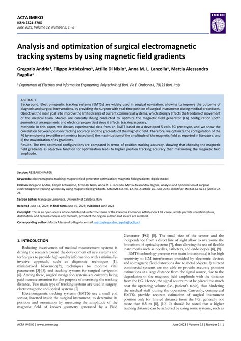 Pdf Analysis And Optimization Of Surgical Electromagnetic Tracking Systems By Using Magnetic