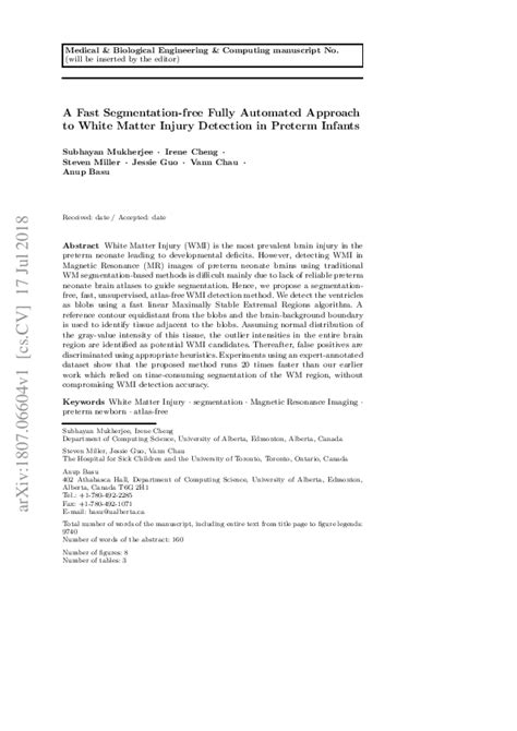 pdf a fast segmentation free fully automated approach to white matter