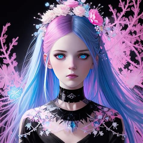 Premium Photo A Girl With Blue Hair And A Flower Crown On Her Head