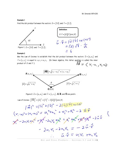 Dot Cross Product Pdf Euclidean Vector Trigonometric Functions