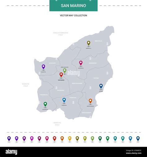 San Marino Map With Location Pointer Marks Infographic Vector Template