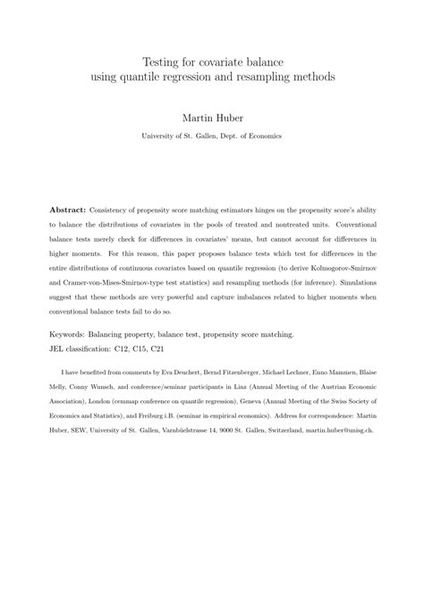 Pdf Testing For Covariate Balance Using Quantile Regression And