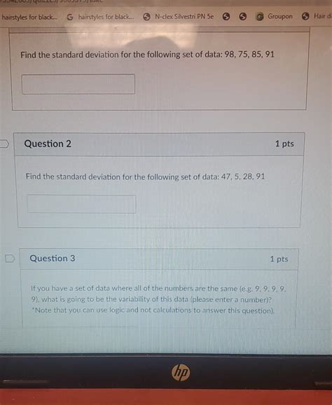 Solved Find The Standard Deviation For The Following Set Of Chegg
