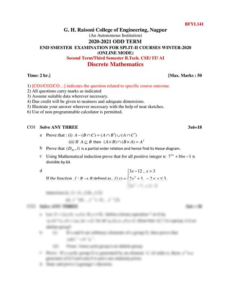SOLUTION Discrete Mathematics Question Paper Studypool