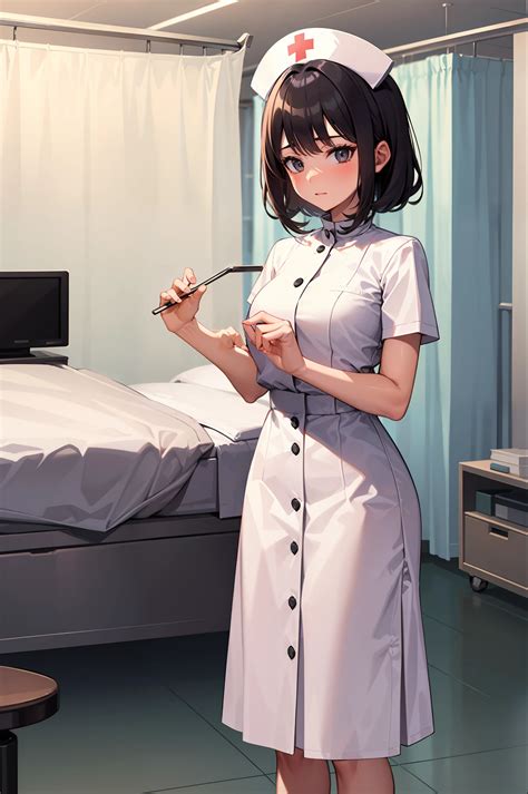 Anime Nurse In Uniform Standing In A Hospital Room With A Stethoscope