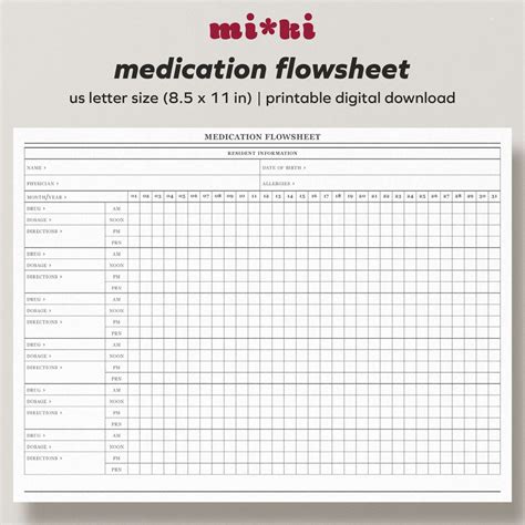Medication Flowsheet Assisted Living Home Pdf Template Caregiver