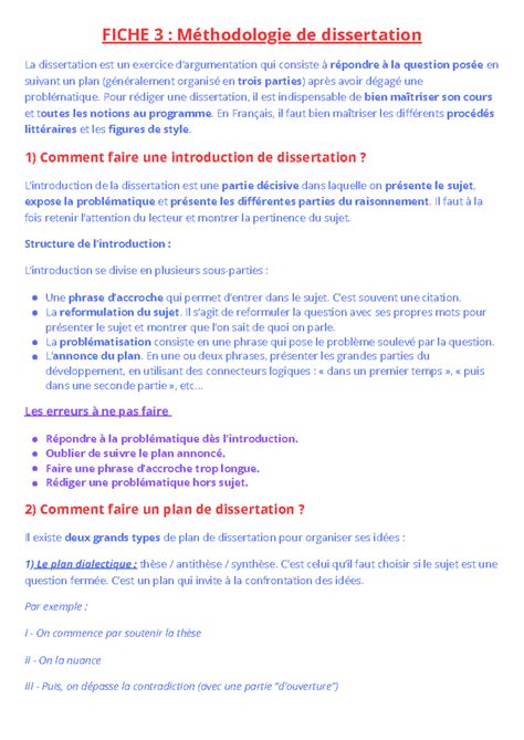 Fiche 3 Méthodologie De Dissertation Fiche 3 Méthodologie De
