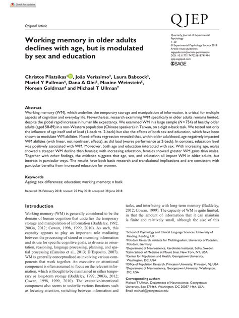Pdf Working Memory In Older Adults Declines With Age But Is