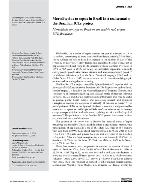Pdf Mortality Due To Sepsis In Brazil In A Real Scenario The Brazilian Icus Project