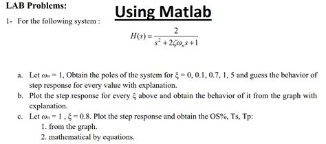 solved lab problems using matlab 1 for the following
