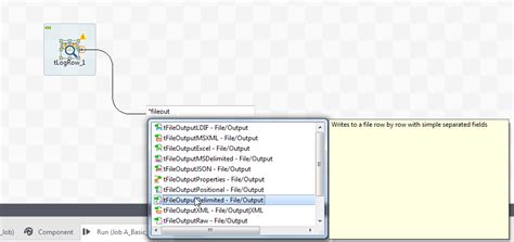 adding an output component by dragging from an input one talend