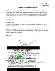 Inclined Plane And Friction Lab Physics 12 Ziaan Khan 09 03 2020 Inclined Plane And Friction