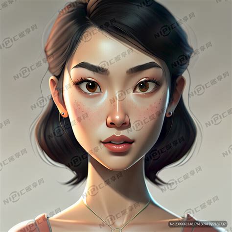 Ai创作图白底3d亚洲女性素颜卡通头像正面 昵图网
