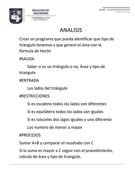Programa Para Calcular El Tipo De Triangulo Y El Area Pdf