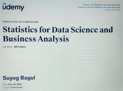 Statistics For Data Science And Business Analysis Suyog Bagul