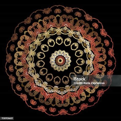 자 수 바로크 만다라 패턴입니다 벡터 화려한 태피 스 트리 꽃 라운드 장식입니다 그런 지 질감입니다 자 수 꽃 나뭇잎 스크롤 빈티지 장식 표면 질감 디자인입니다 스티치 효과