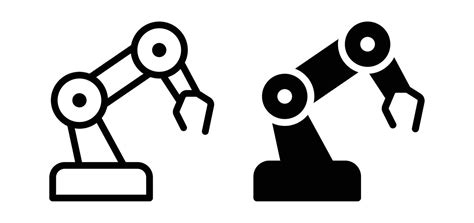 Black And White Industrial Robotic Arm Icon Set For Modern Technology