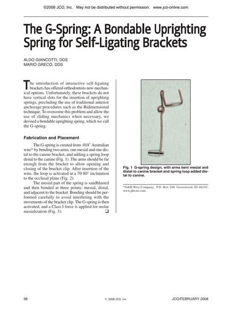 Pdf The G Spring A Bondable Uprighting Spring For Self Ligating Brackets
