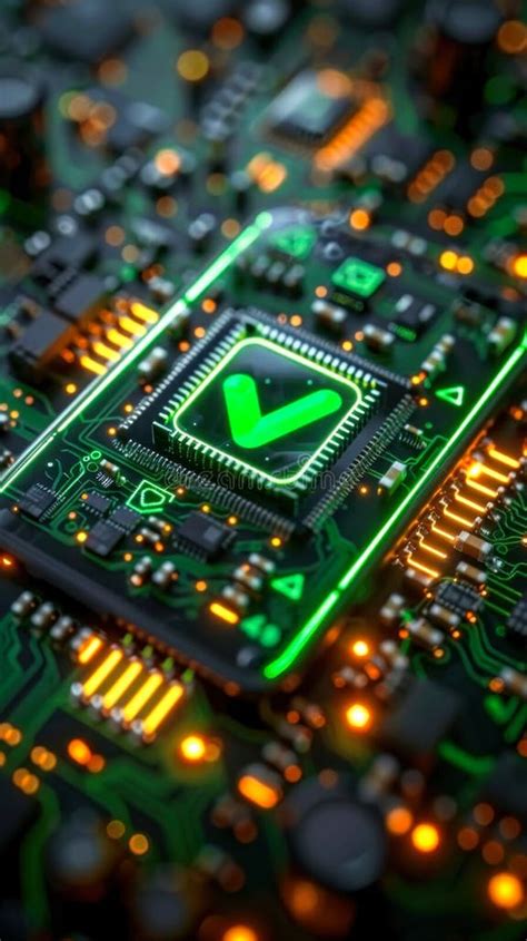 Smartphone On A Circuit Board Displaying A Green Checkmark Representing A Successful System