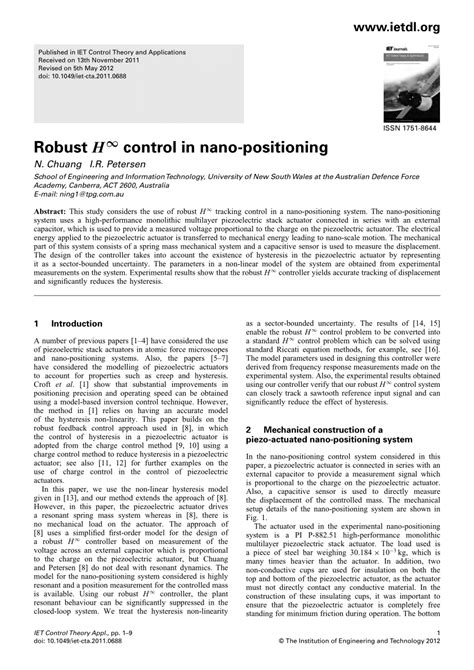 Pdf Robust H∞ Control In Nano Positioning
