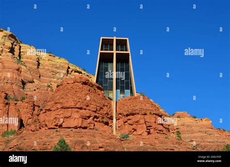 Amazing Architecture Of Chapel Coming Out Of Red Rock In Sedona Stock