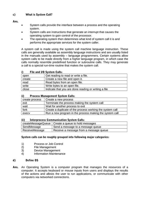 Introduction To Operating System Important Notes Pdf