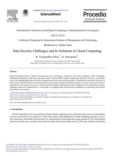 Pdf Data Security Challenges And Its Solutions In Cloud Computing
