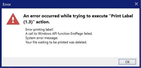 A Call To Windows Api Failed Nicelabel Error Efficient Business