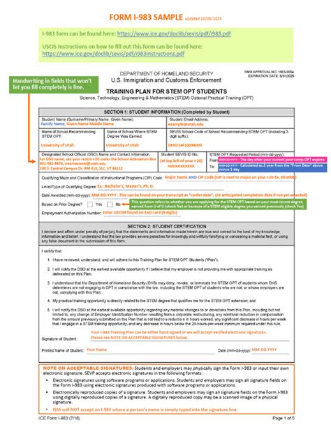 F1 Form I 983 Sample Pdf Employment Temporary Work