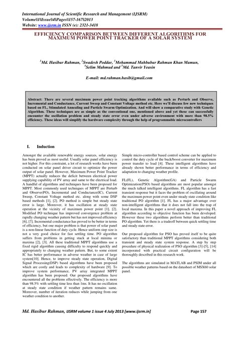 Pdf Efficiency Comparison Between Different Algorithms For Maximum Power Point Tracker Of A