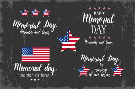 현충일 레터링 세트 국가 미국 휴일 손으로 만든 따옴표 행복 기념 하루 기억 하 고 명예 메모리 우리의 영웅 배너 전단지 브로셔 인사 엽서 웹 사이트에 대 한 개념에 대한