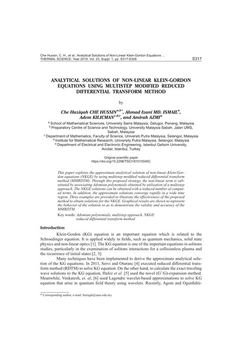 Pdf Analytical Solutions Of Nonlinear Klein Gordon Equations Using