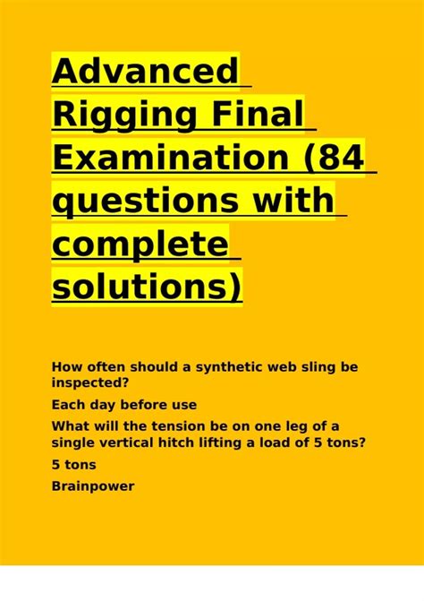 Advanced Rigging Final Examination 84 Questions With Complete