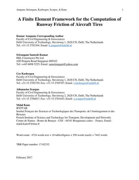 Pdf A Finite Element Analysis To Compute Runway Friction Of Aircraft