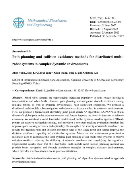Pdf Path Planning And Collision Avoidance Methods For Distributed