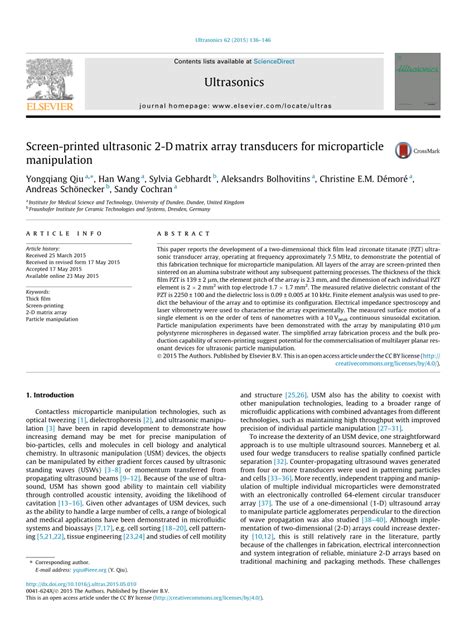 Pdf Screen Printed Ultrasonic 2 D Matrix Array Transducers For