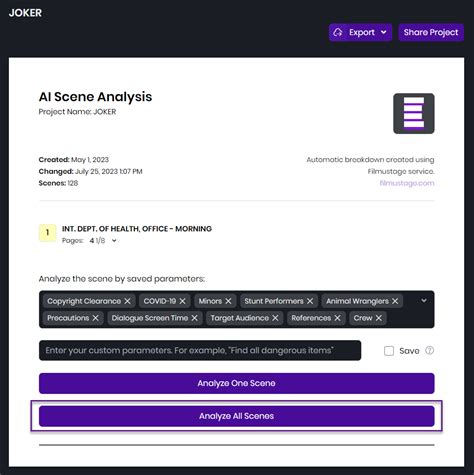 filmustage update bulk ai scene synopses and ai script analysis