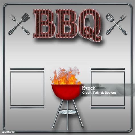 스톡 일러스트텍스트 바베 큐 복사 공간 텍스트 바베 큐 그릴 큰 빛나는 숯불 바베 큐 3 차원 일러스트 레이 션 스테인리스 배경 모양 0명에 대한 스톡 사진 및 기타 이미지