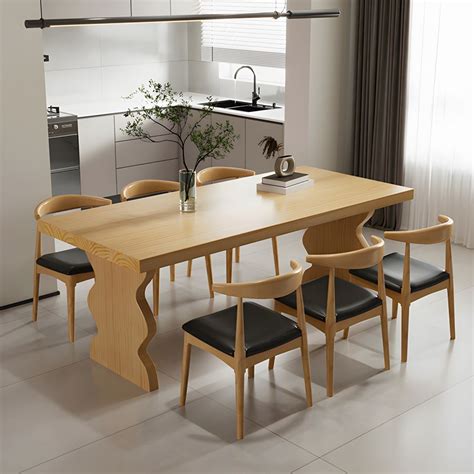 Modern Solid Wood Rectangular Dining Table Set With Cushioned Dining