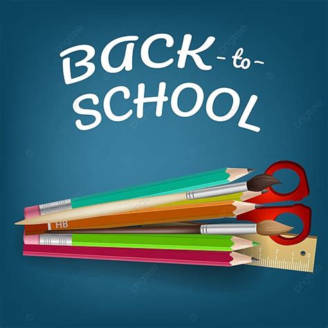 색연필과 가위로 학교 글자로 돌아가기 템플릿 Psd 다운로드 디자인 자료 다운로드