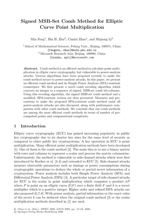 Pdf Signed Msb Set Comb Method For Elliptic Curve Point Multiplication