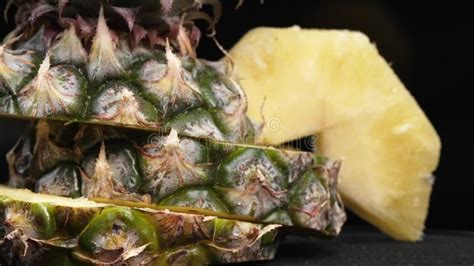 Close Up Of Fresh Pineapple With Slice Of Peel Pineapple Insert