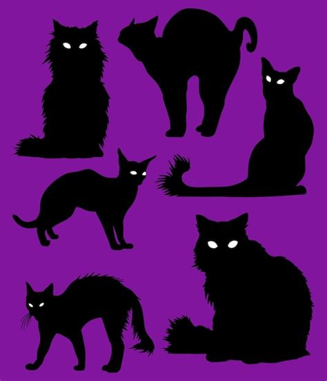 Silhuetas De Gatos Assustadores Vetor Premium