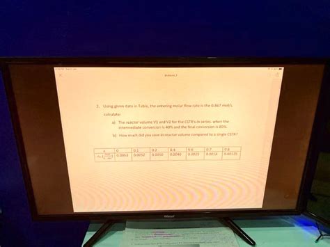 2using given data in tablethe entering molar flow rate is the 0867 mols