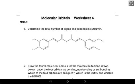 Solved Molecular Orbitals Worksheet 4 Name Determine The Total Number Of Sigma And Pi Bonds In