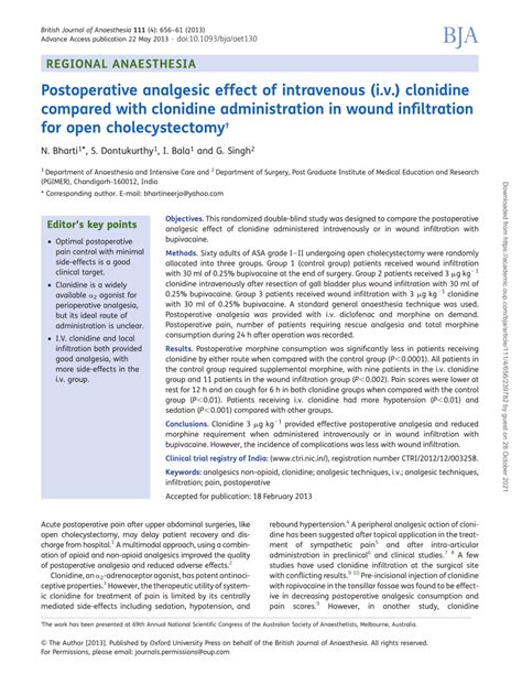 Pdf Postoperative Analgesic Effect Of Intravenous Iv Clonidine